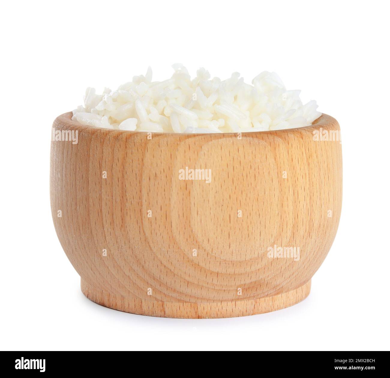 Wooden bowl with cooked rice isolated on white Stock Photo - Alamy