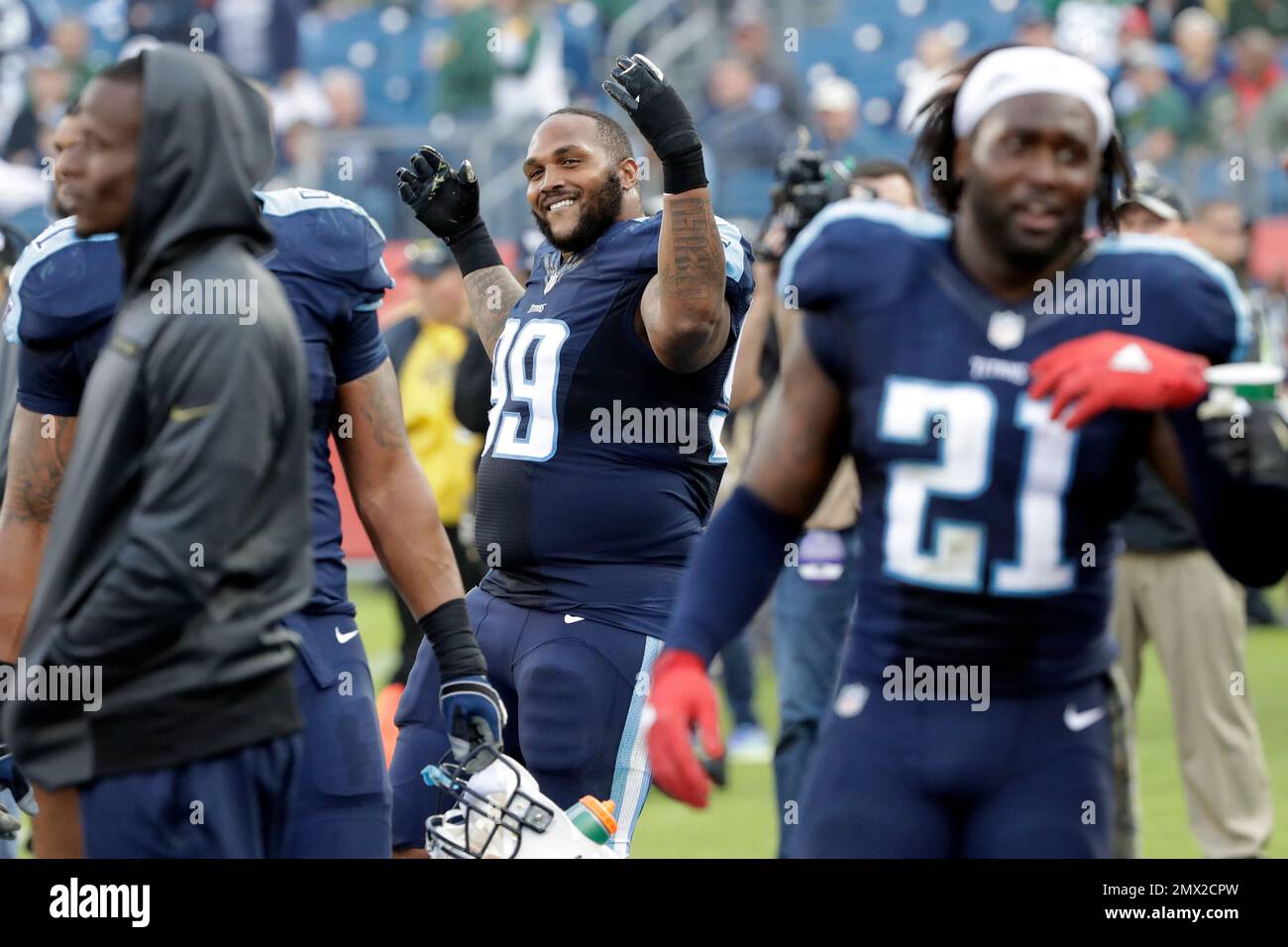 Tennessee Titans defensive tackle Jurrell Casey (99) celebrates late in ...