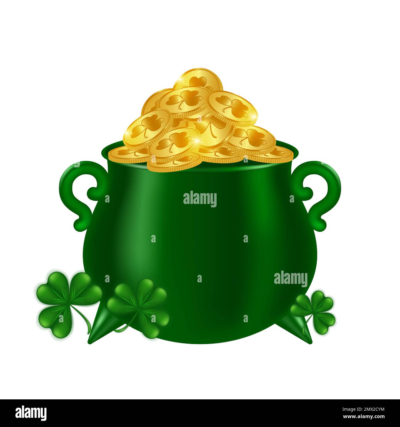 Leprechaun's magical pot full of gold coins. Cauldron with gold and ...
