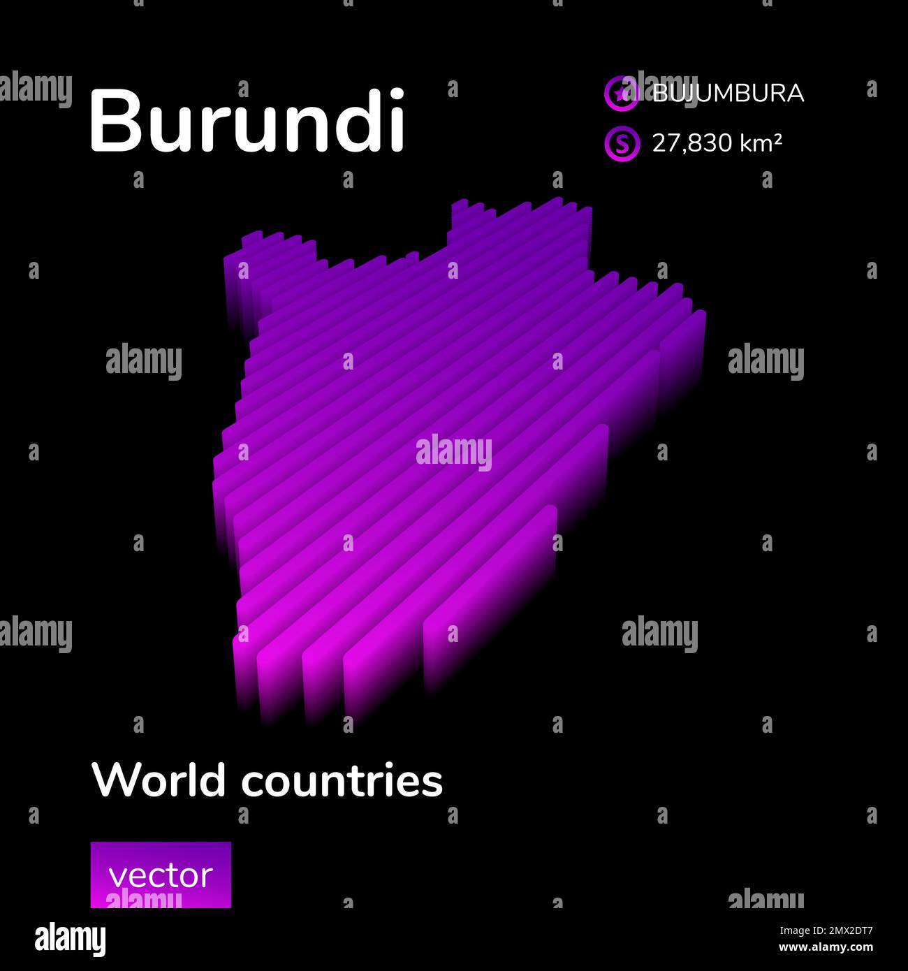 Stylized Isometric Vector Burundi 3d Map Map Of Burundi In Violet And