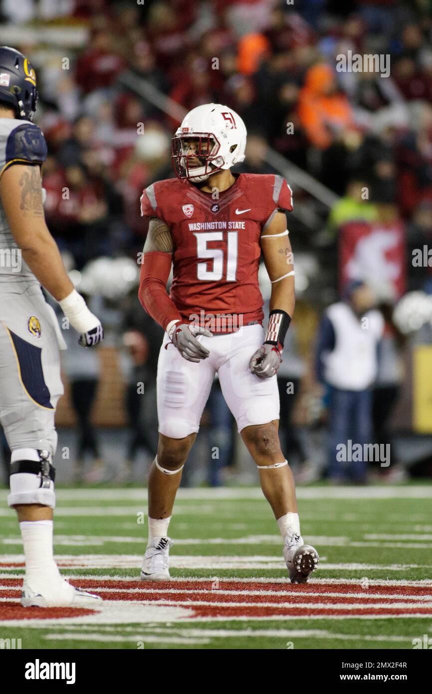 Washington State linebacker Frankie Luvu (51) walks on the field during ...