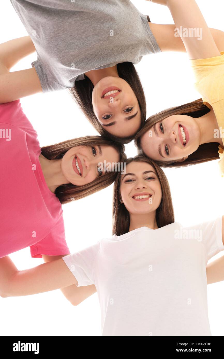 Beautiful young ladies hugging, bottom view. Woman's Day Stock Photo ...