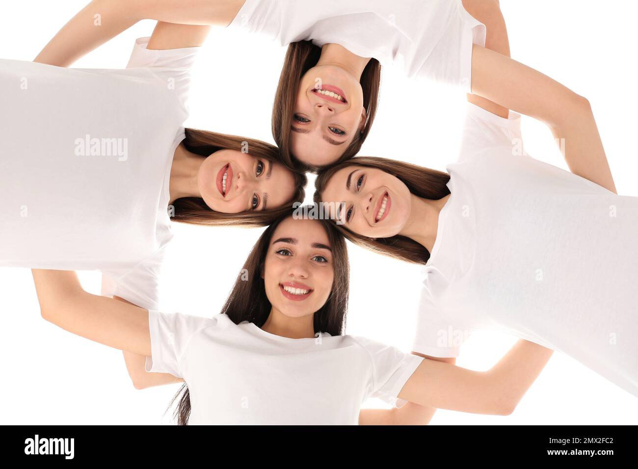 Beautiful young ladies hugging, bottom view. Woman's Day Stock Photo ...