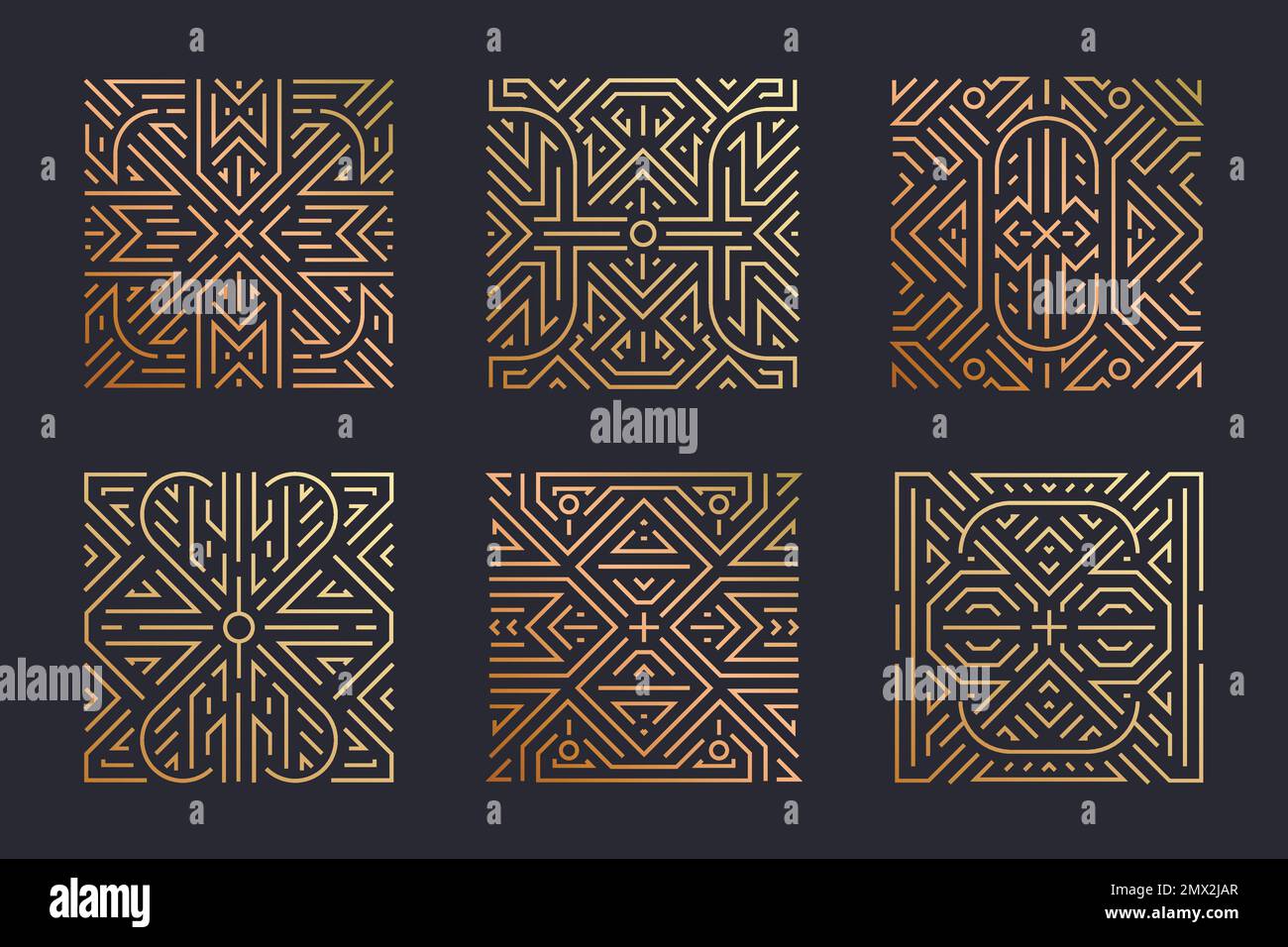 Vector set of luxury line geometric templates, square line art deco ...