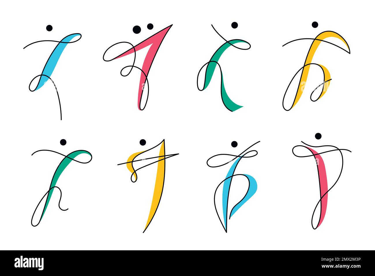 Vector set human body dance logos, people shapes, linear colorful ...