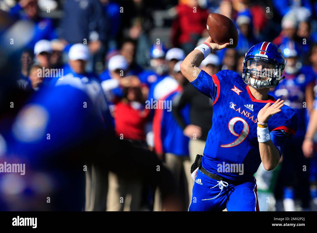 Kansas quarterback Carter Stanley (9) during the first half of an NCAA ...