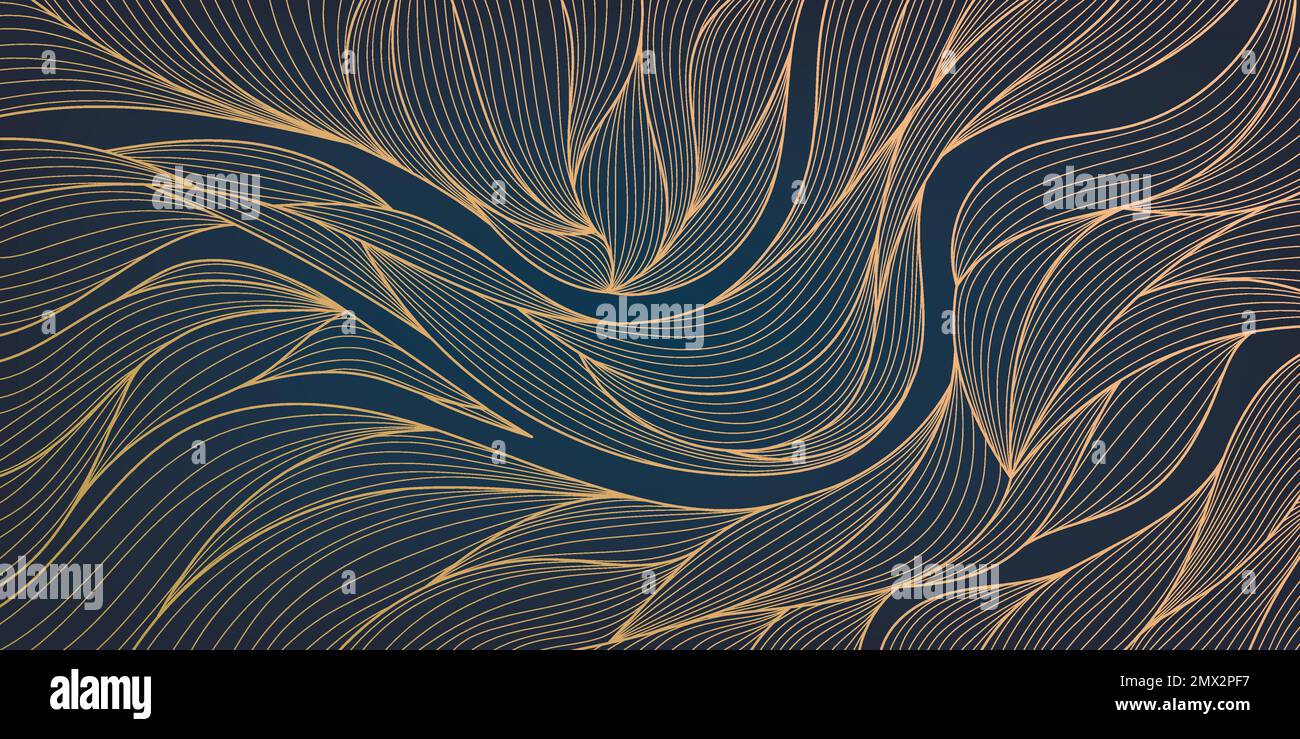 Vector abstract luxury golden wallpaper, wavy line art background. Line ...
