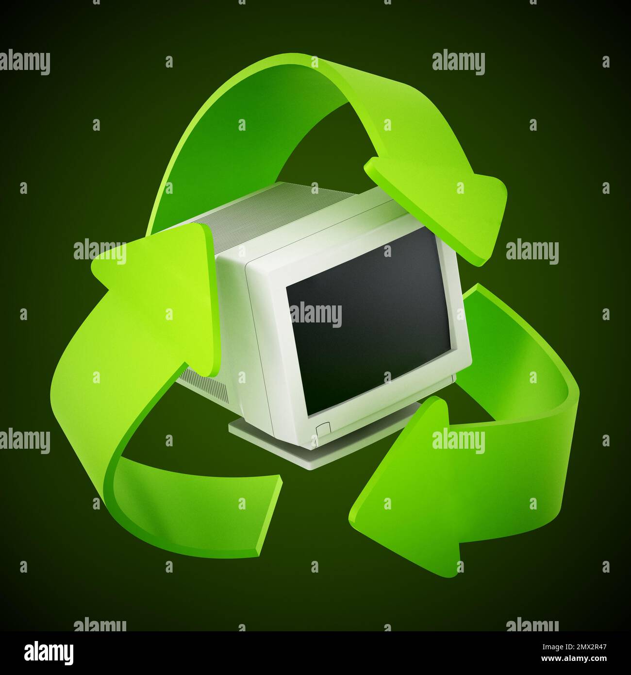 Recycling old computer equipment concept. 3D illustration Stock Photo ...