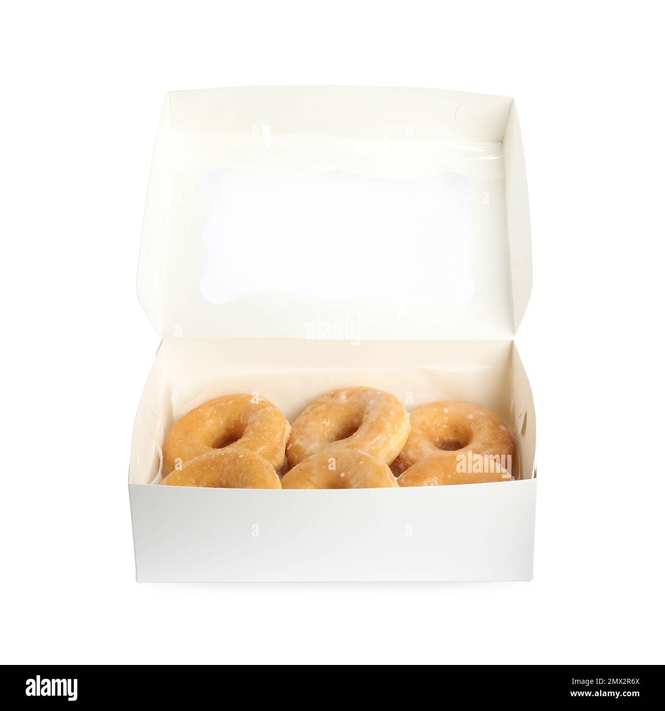 Delicious donuts in box isolated on white Stock Photo - Alamy