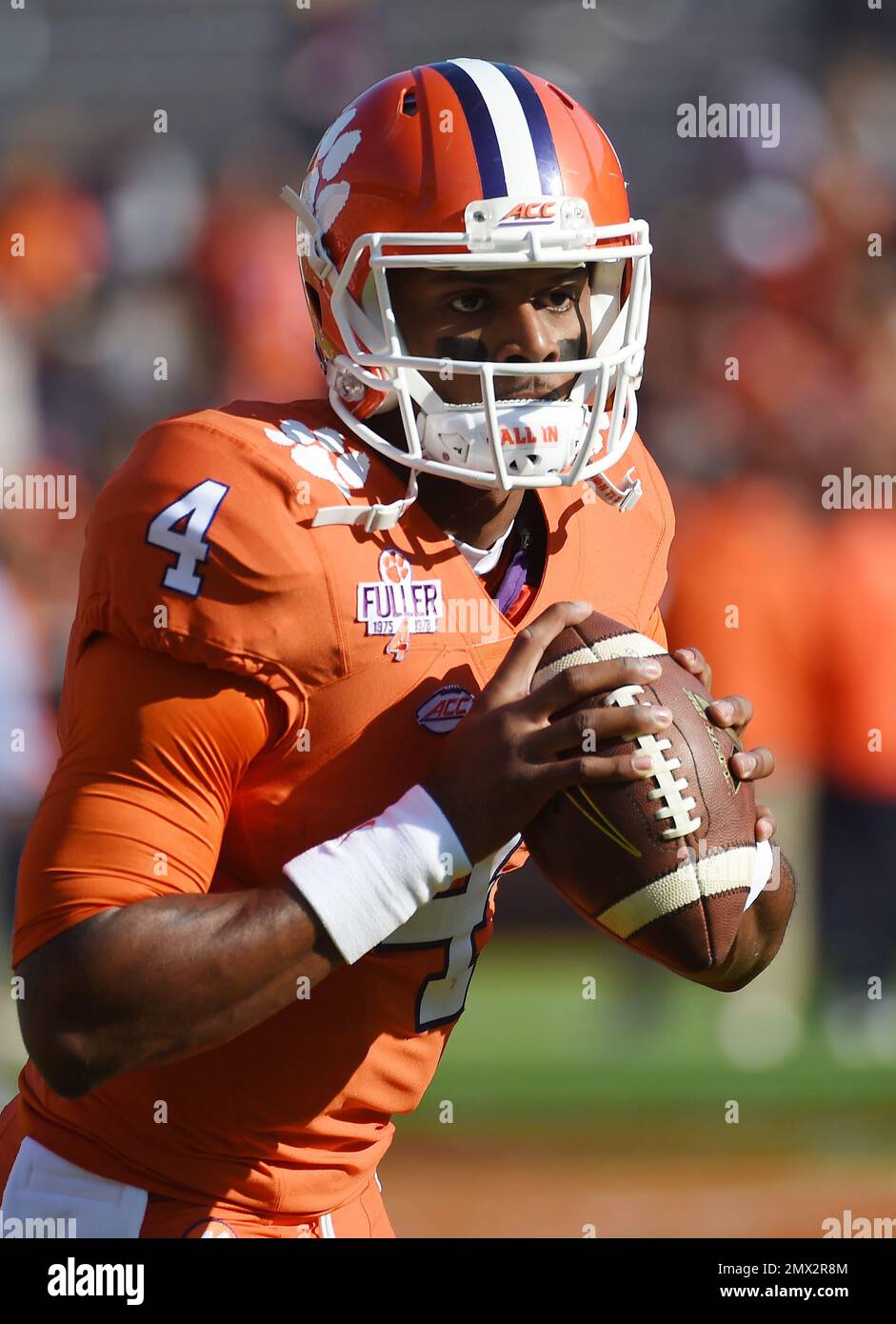 Clemson quarterback Deshaun Watson (4) warms up before an NCAA college ...