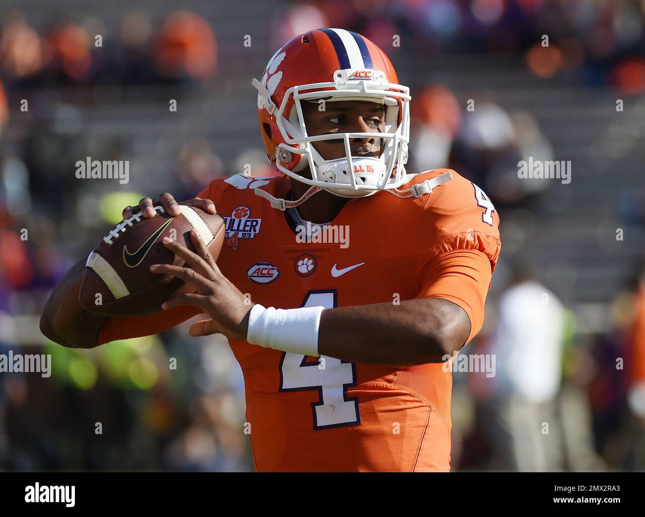 Clemson quarterback Deshaun Watson (4) warms up before an NCAA college ...
