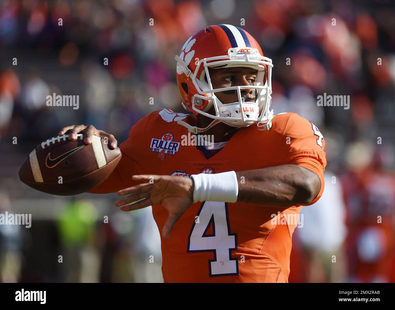 Clemson quarterback Deshaun Watson (4) warms up before an NCAA college ...