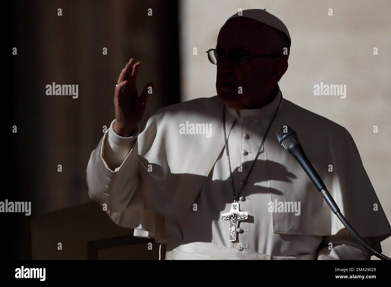 Pope Francis delivers a blessing during a Jubilee audience in St. Peter ...