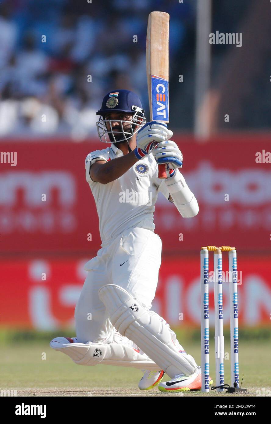Indian batsman Ajinkya Rahane bats on the fourth day of the first ...