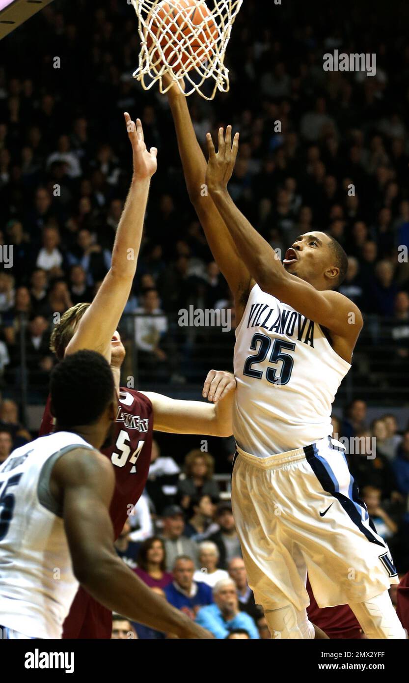 Villanova guard Mikal Bridges (25) shoots past Lafayette forward Myles ...