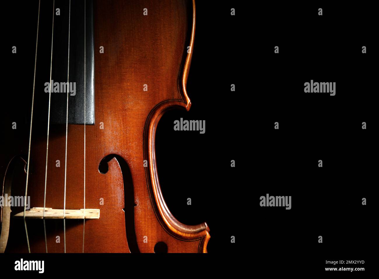 Classic violin on black background, closeup. Space for text Stock Photo ...