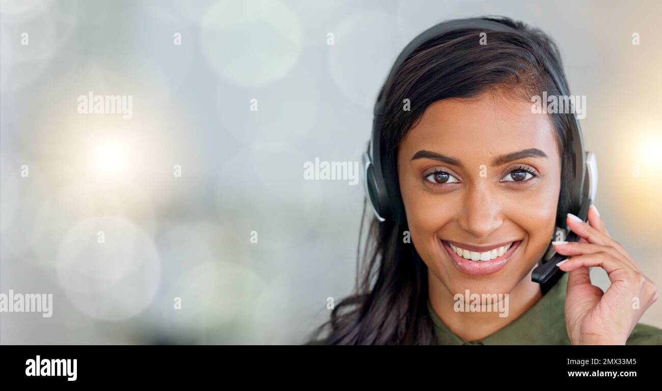Happy, friendly and excited face of a call center agent smiling sitting ...