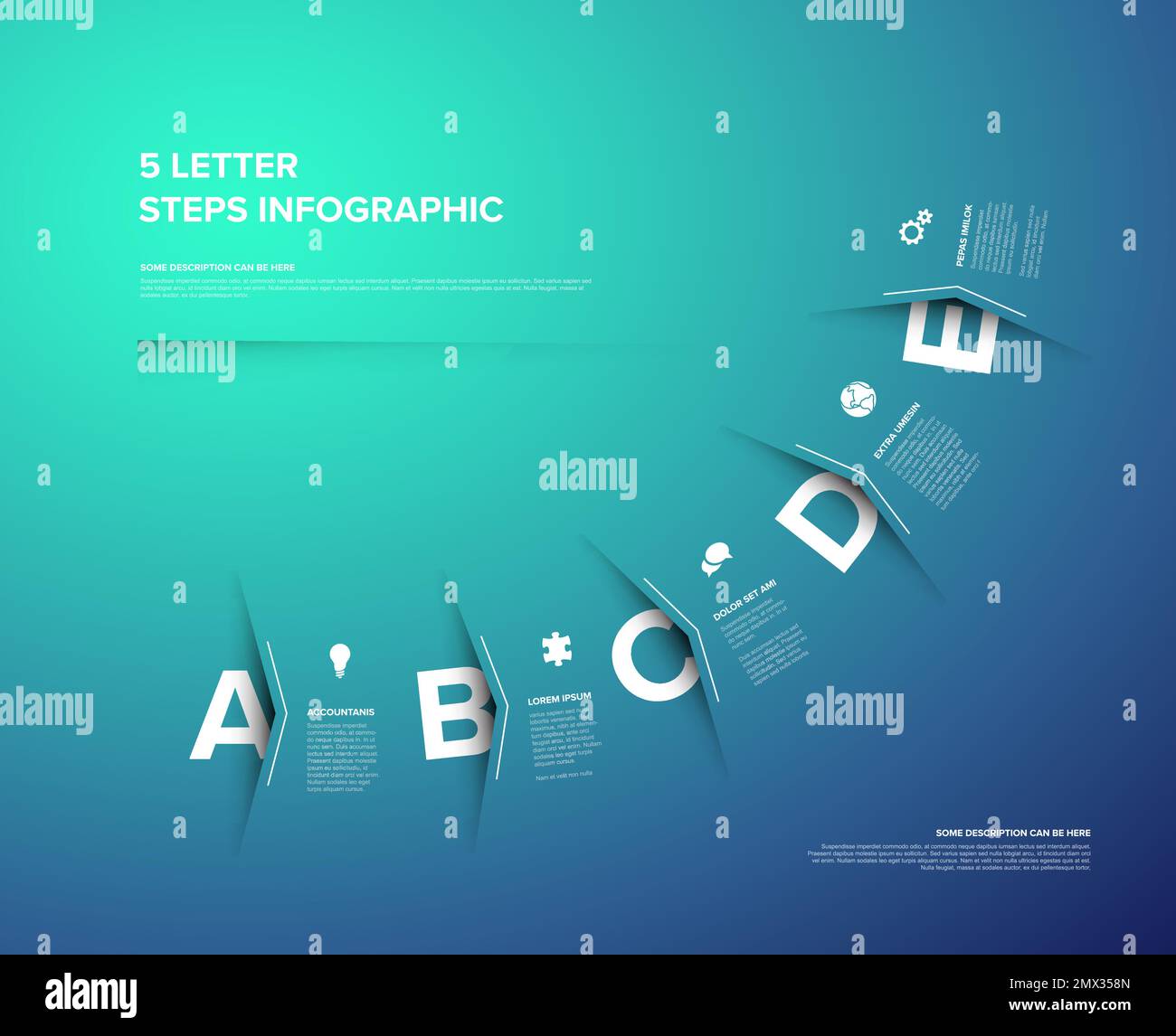 Vector five steps progress or options template with big arrows and ...