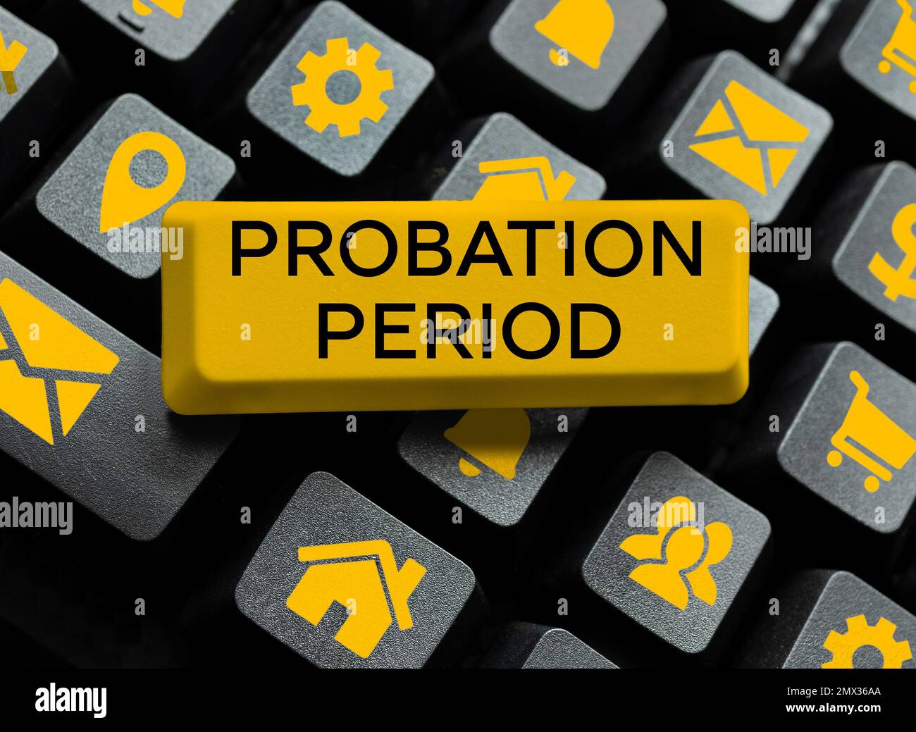 Sign displaying Probation Period. Word Written on focused and iterative ...