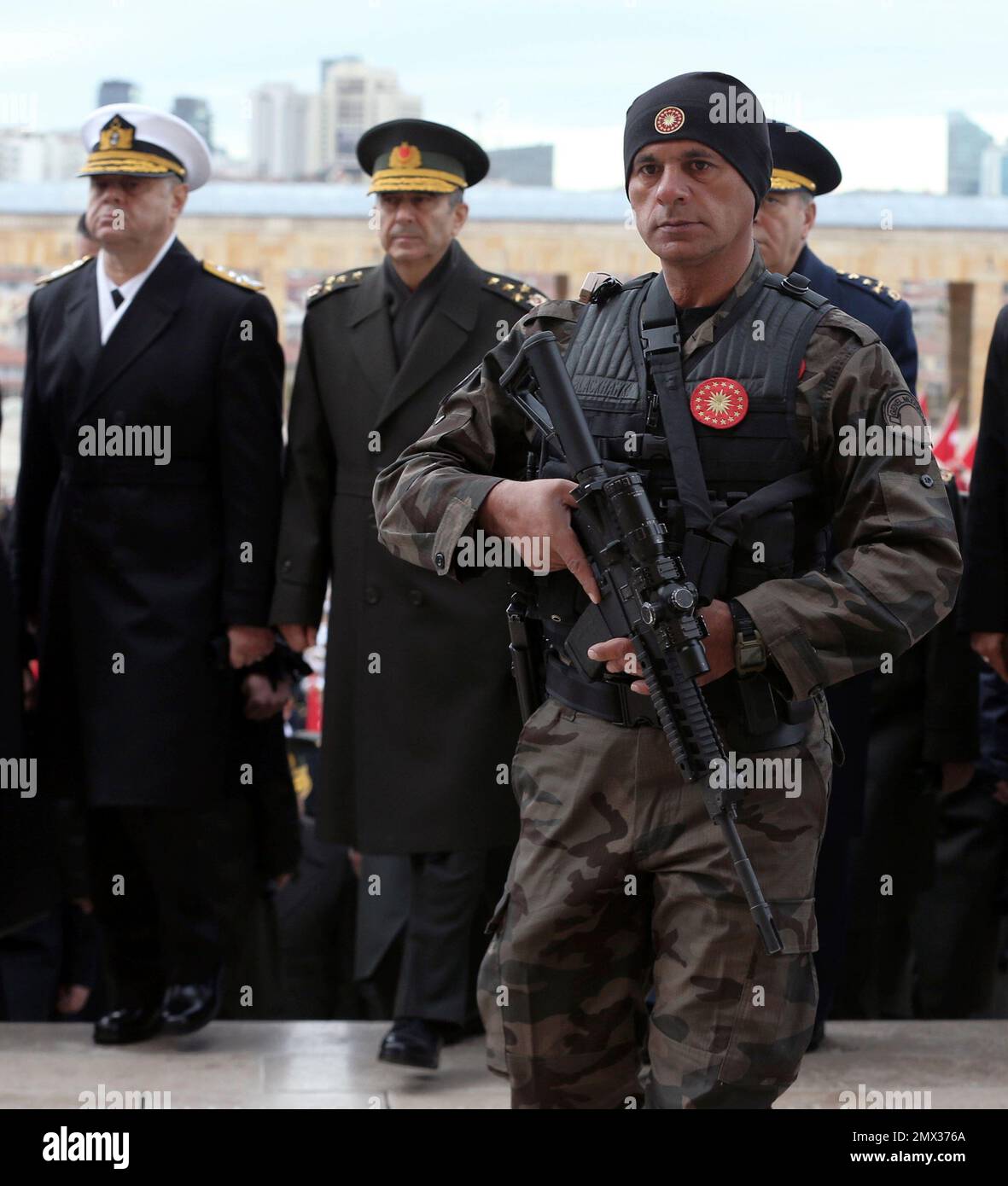 Presidential guard secure the area as Turkey's army commanders visit ...