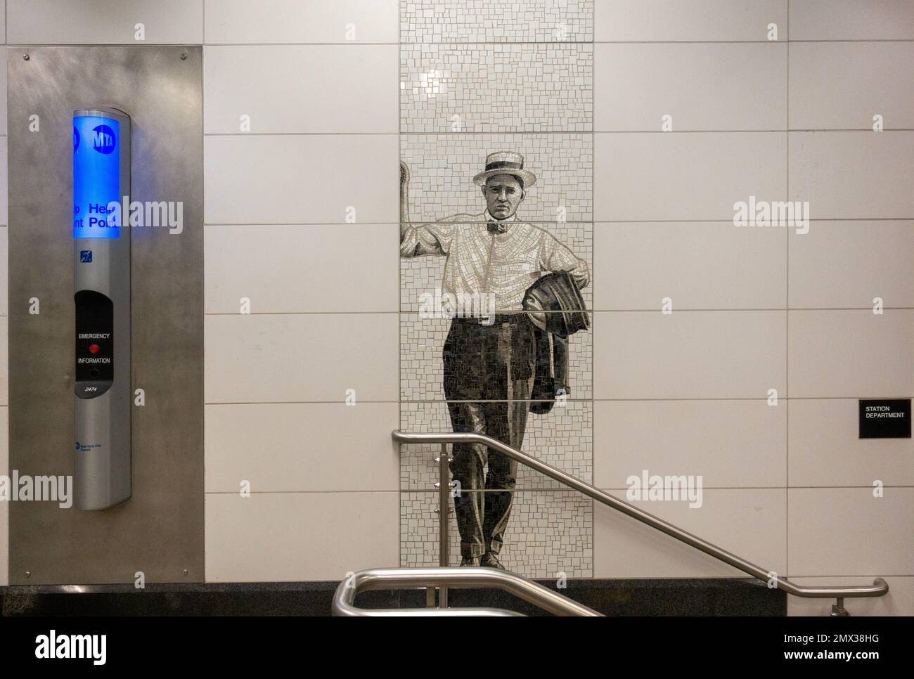 Mosaic tiles of people in the 63rd street station on the F subway line ...