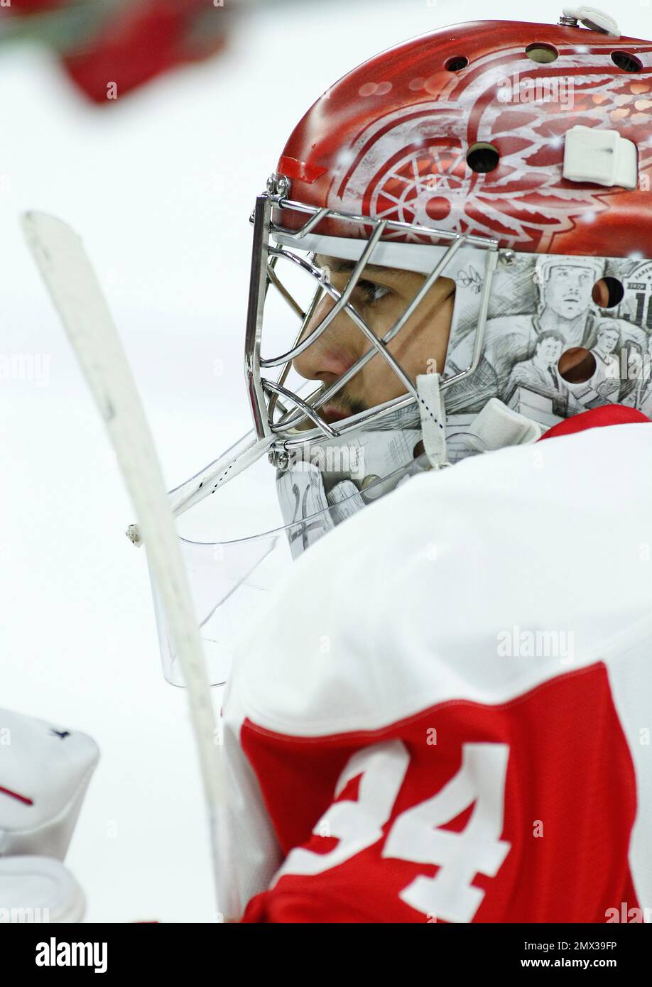 Detroit Red Wings' Petr Mrazek before the start of an NHL hockey game ...