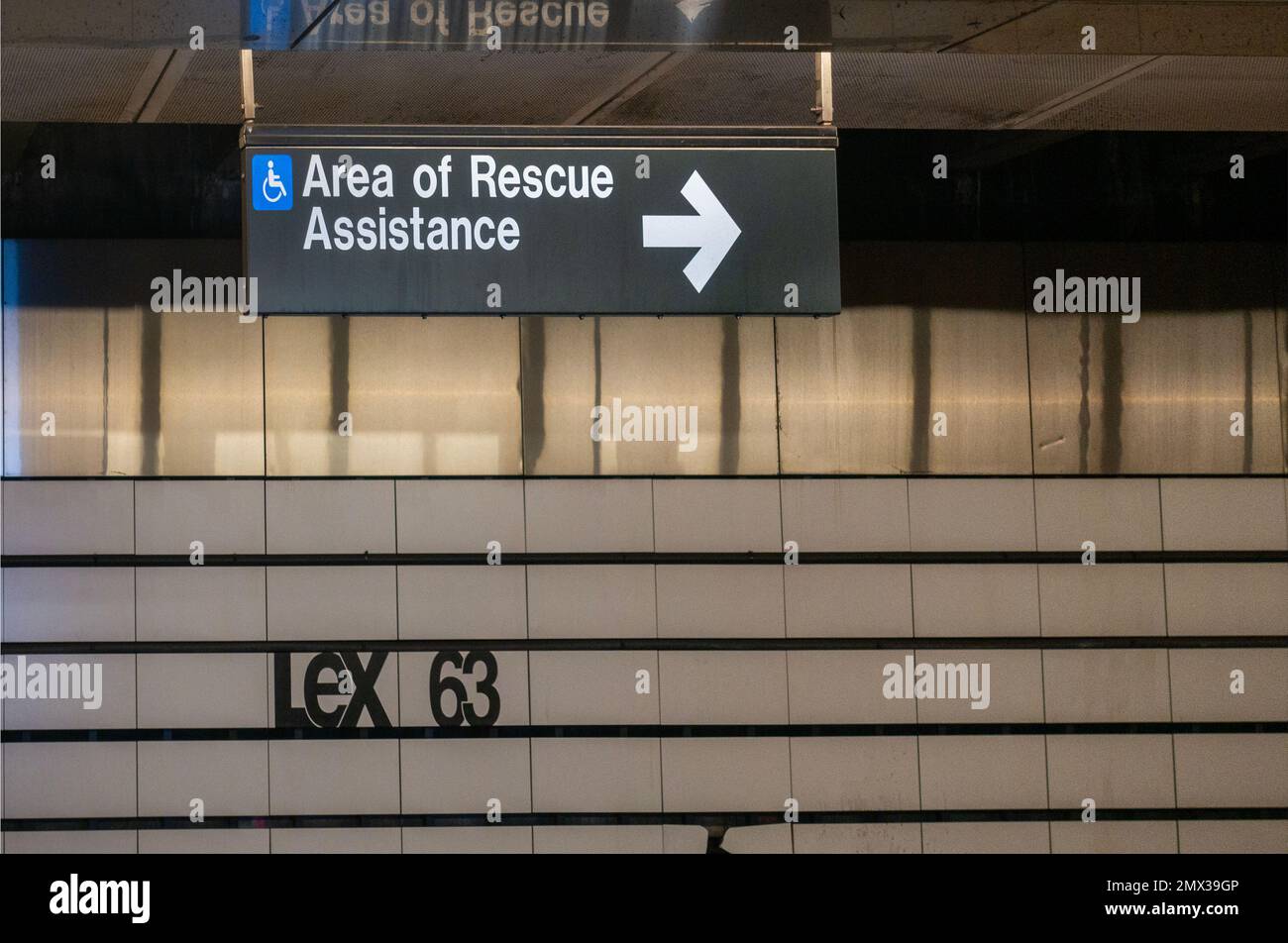 Area of rescue assistance sign at the Lexington Ave 63rd street subway ...