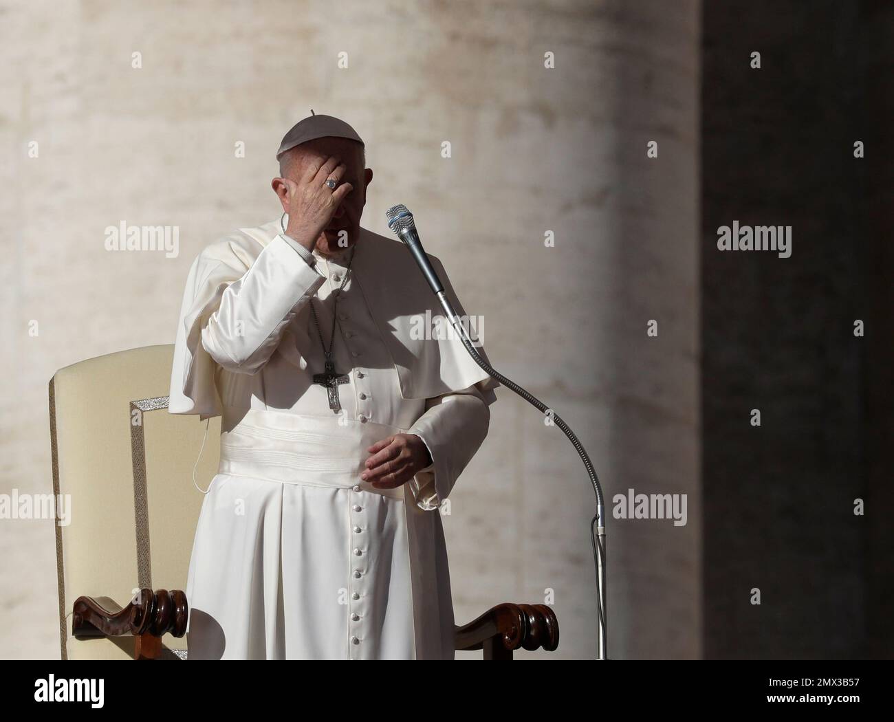 Pope Francis makes the sign of the cross during his weekly general ...