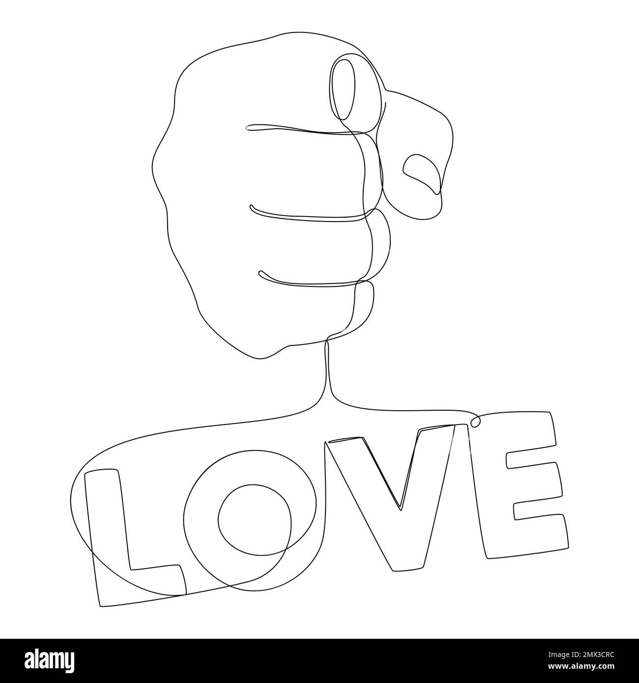 One Continuous Line Of Hand Holding A String With Love Word Thin Line Illustration Vector