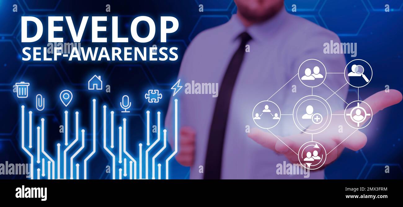 Conceptual caption Develop Self Awareness. Business showcase Improve ...