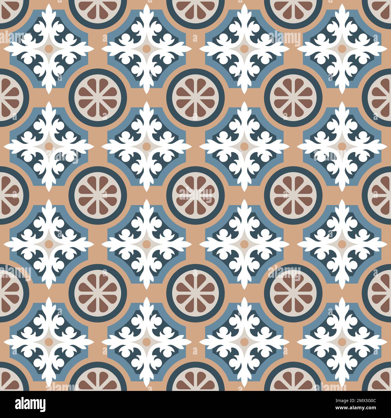 Mediterranean floor tiles with floral pattern. Seamless vector ...