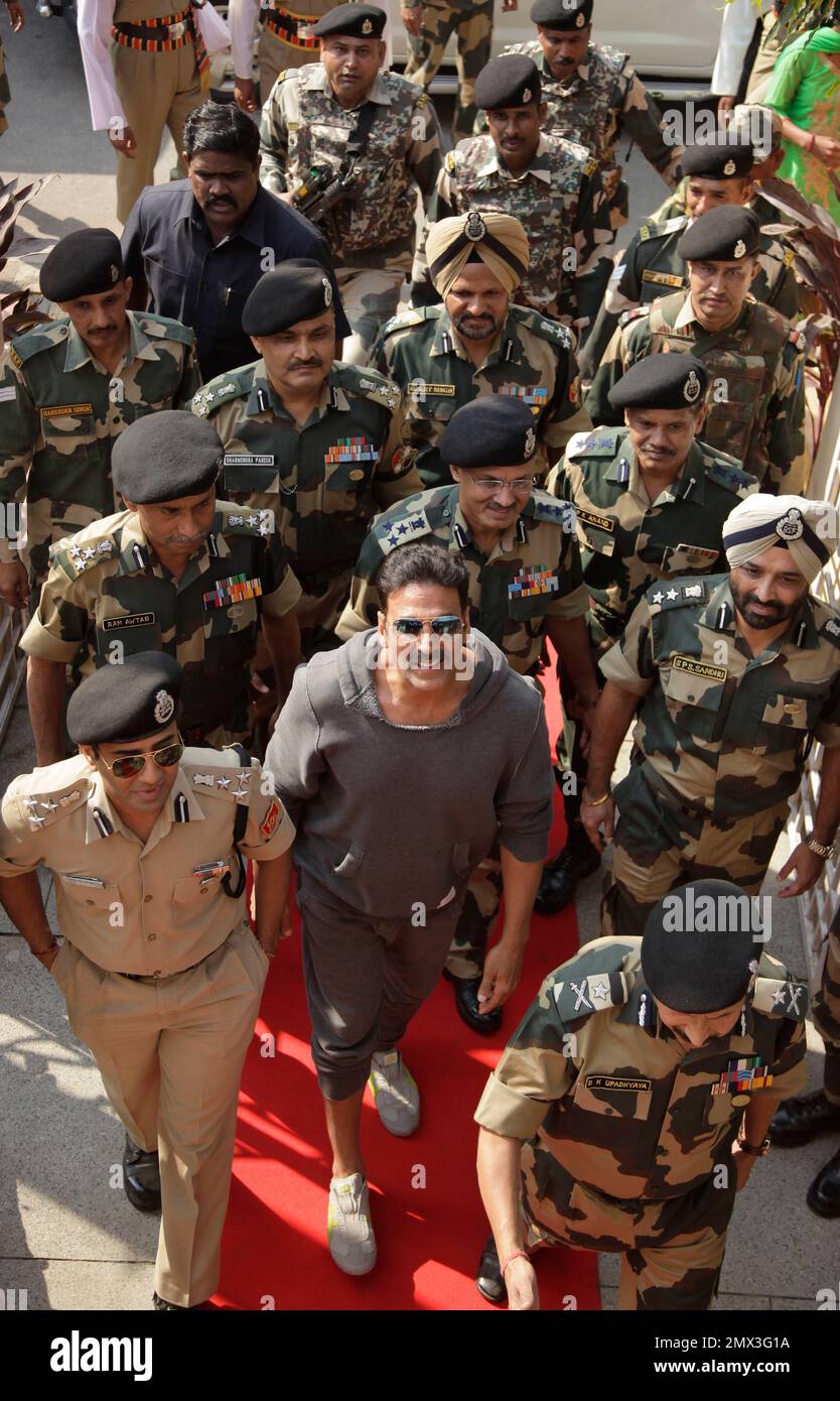 Indian Bollywood star Akshay Kumar, bottom center, arrives at the ...