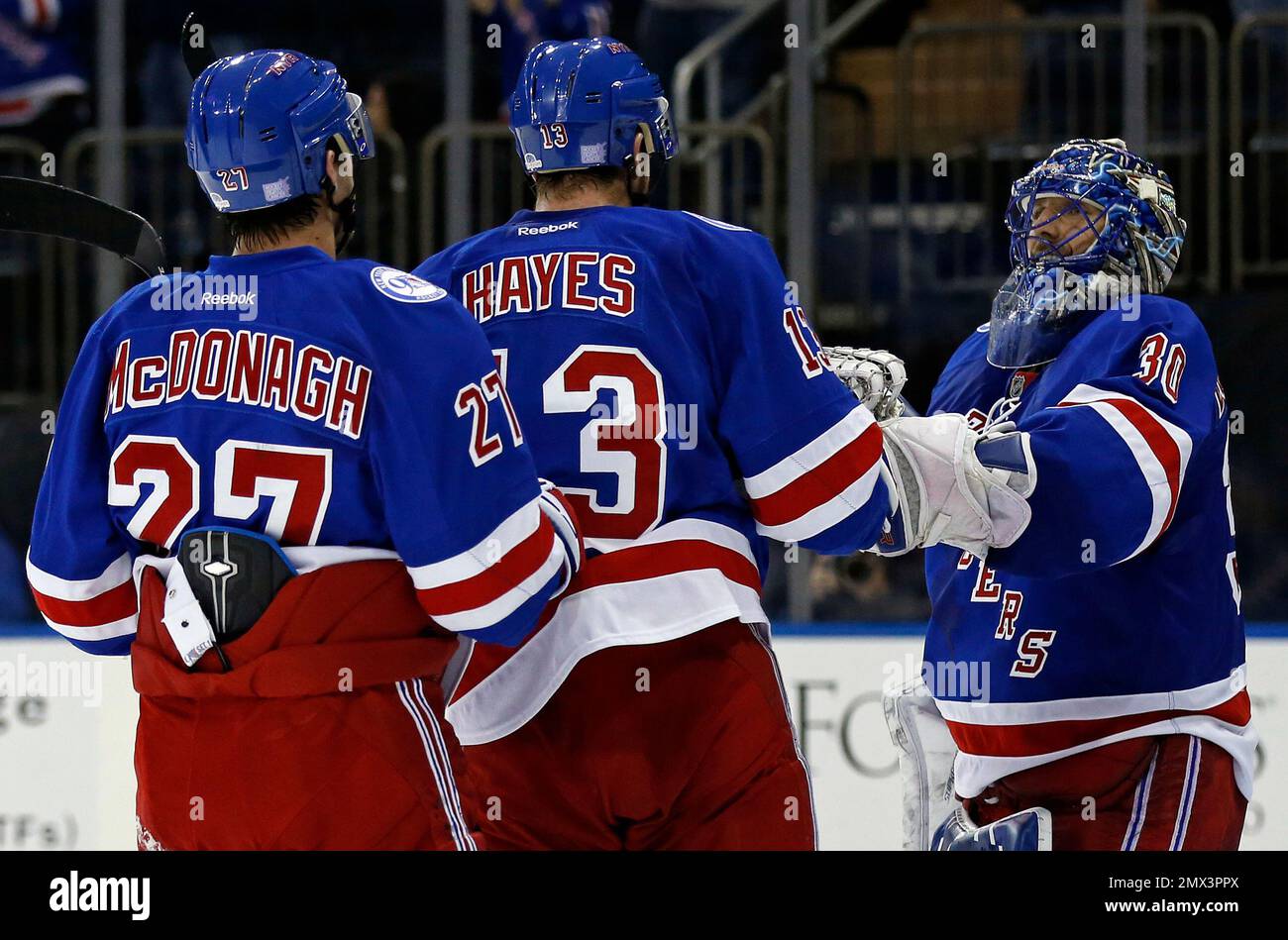 New York Rangers goalie Henrik Lundqvist (30) celebrates defeating the ...