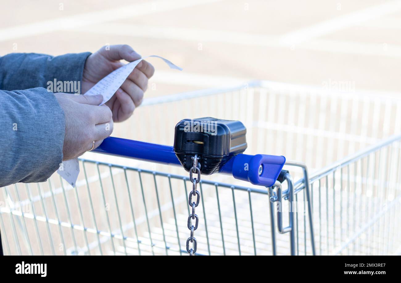 many trolley shopping cart with coin lock anti theft system Stock Photo ...