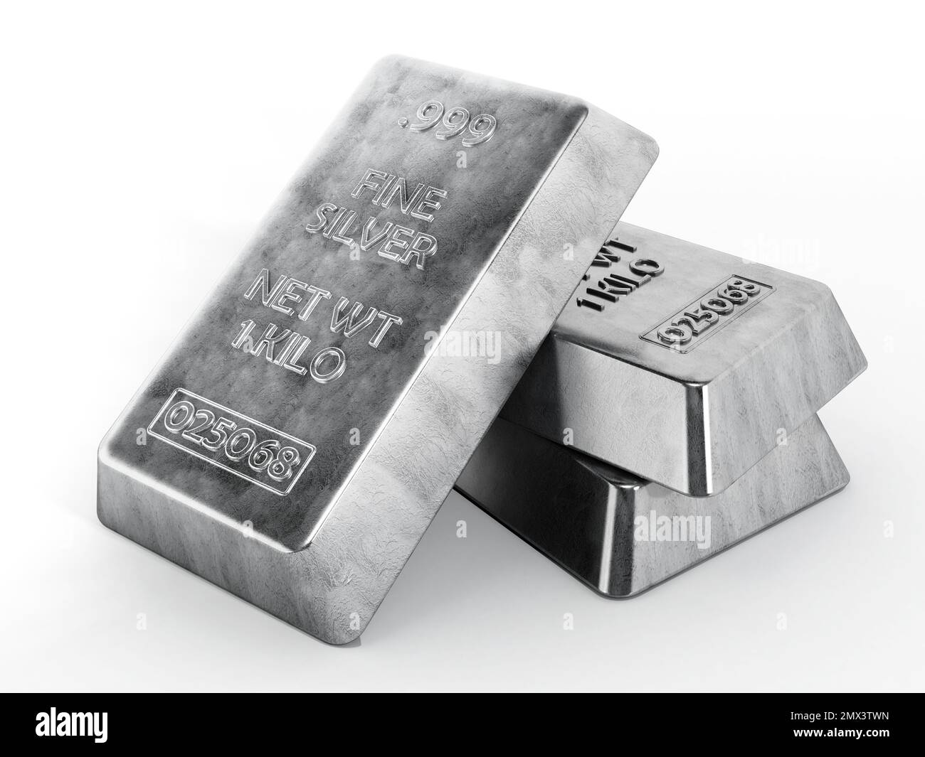 Silver ingots isolated on white background. 3D illustration Stock Photo ...