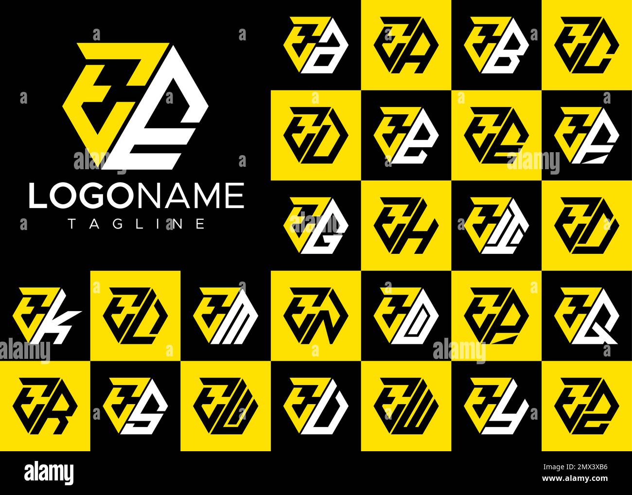 Collection of hexagon E letter logo design. Modern letter E logo ...