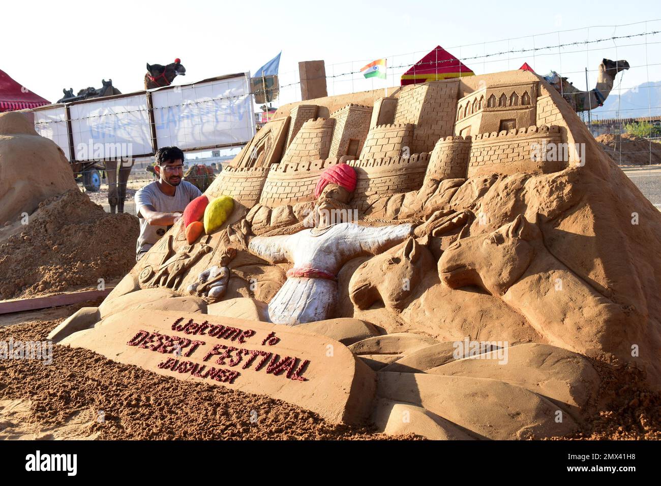 Pushkar, Rajasthan, India, February 2, 2023 : Sand Artist Ajay Rawat ...