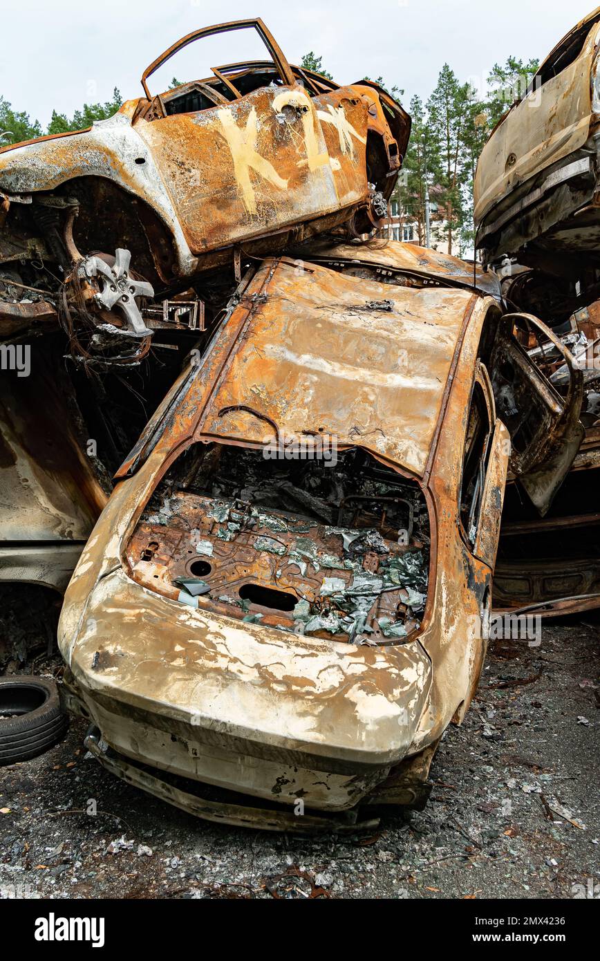 Irpin, Bucha district, Ukraine - war-destroyed cars Stock Photo - Alamy
