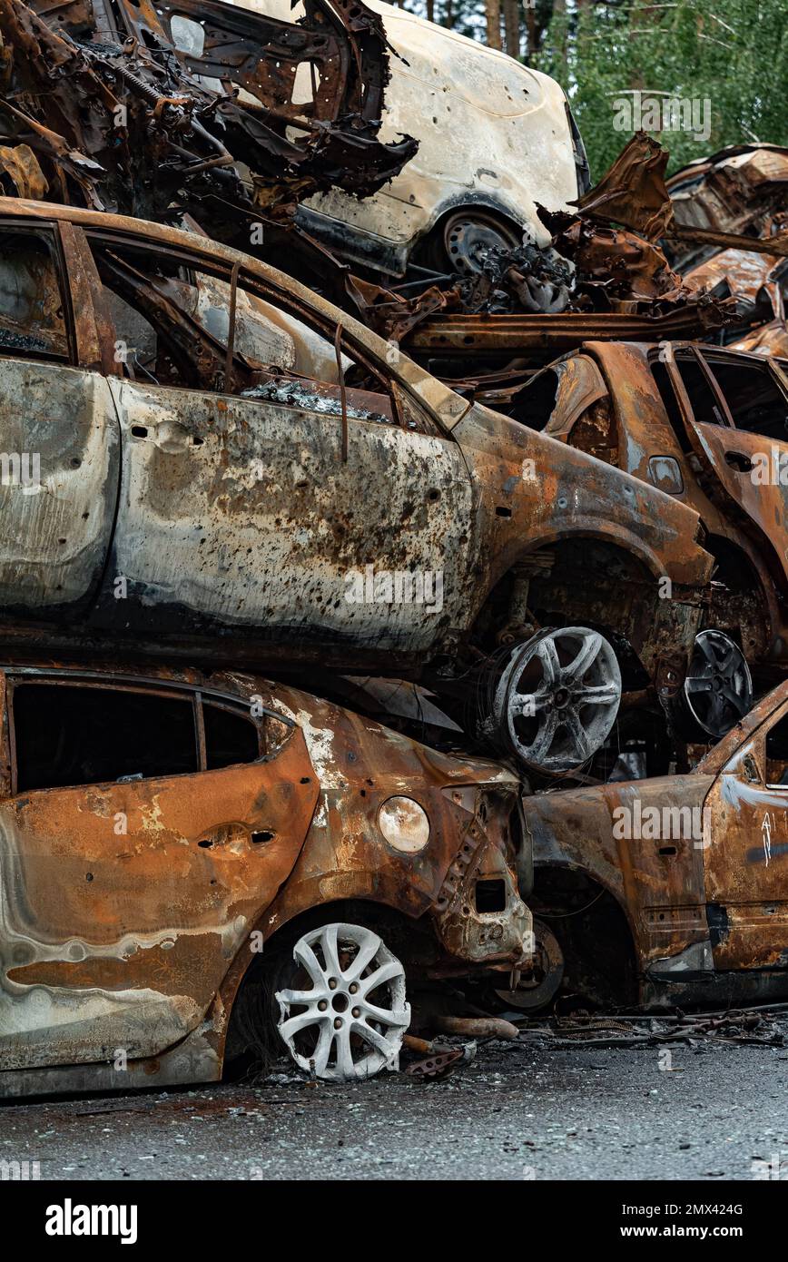 Irpin, Bucha district, Ukraine - war-destroyed cars Stock Photo - Alamy