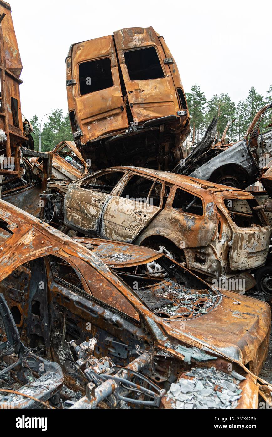 Dump of war-destroyed cars in Ukraine Stock Photo - Alamy