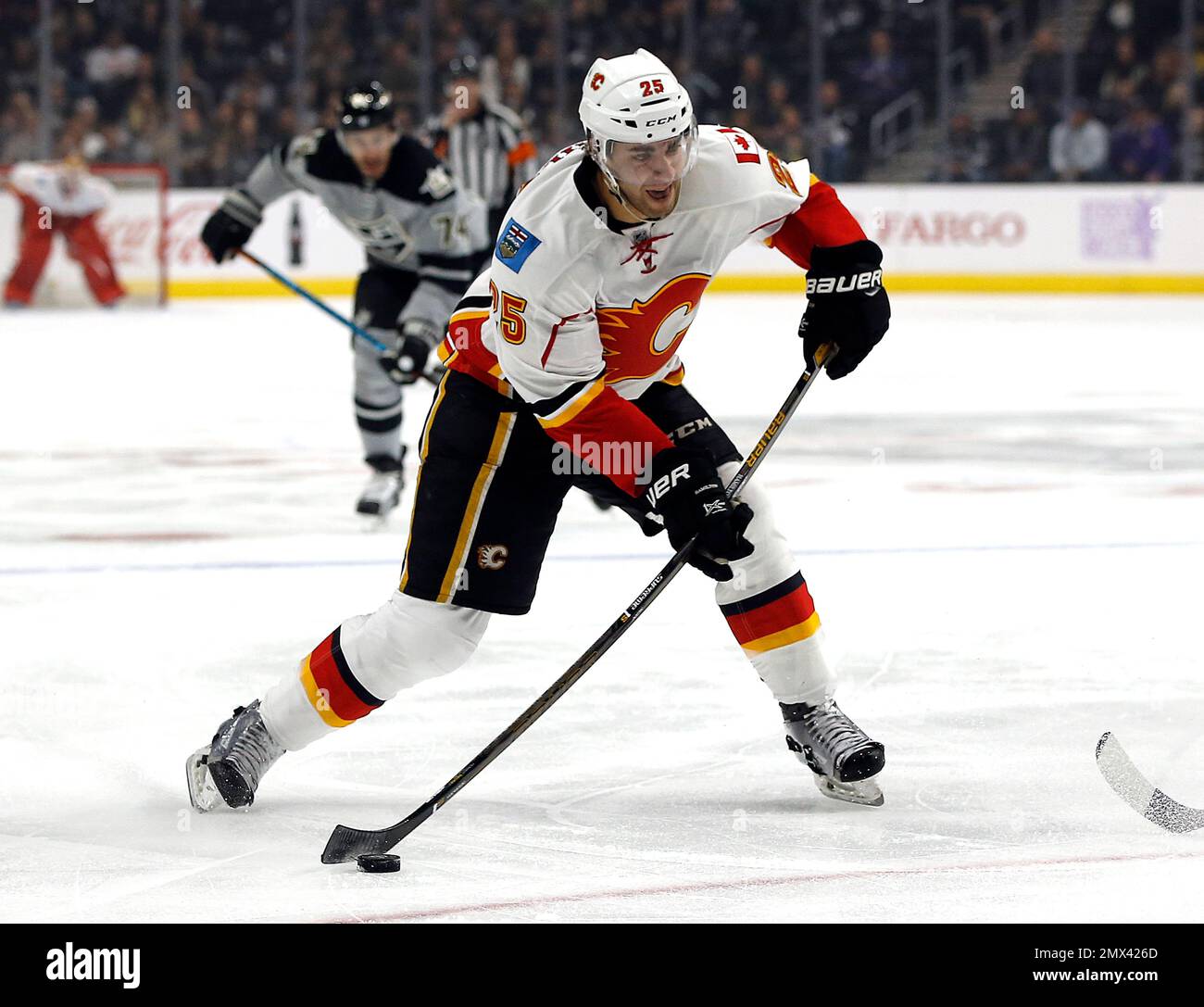 Calgary Flames center Freddie Hamilton (25) takes a shot against the ...