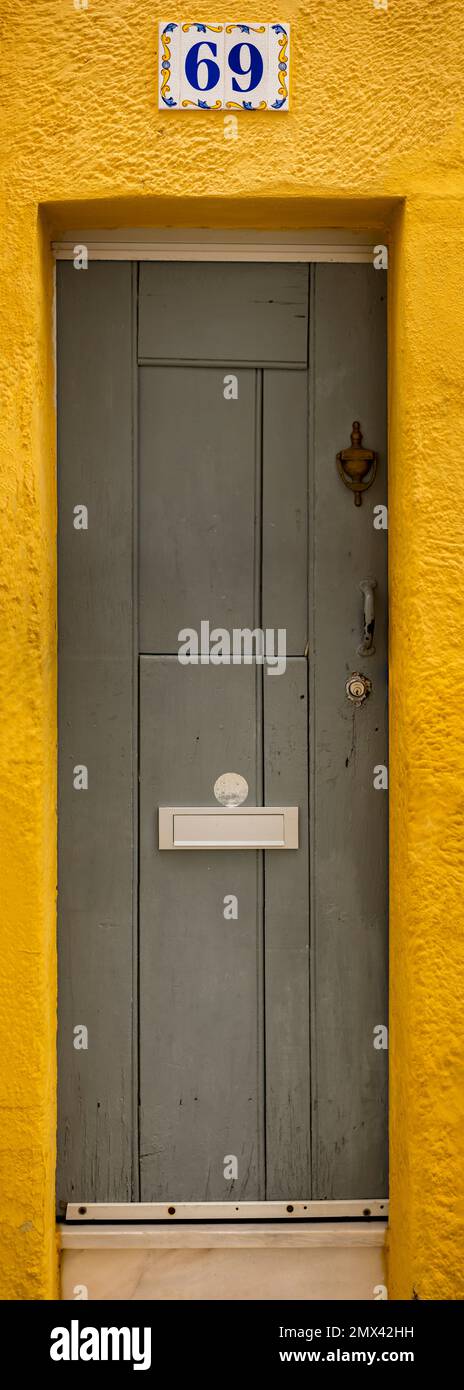Close view of beautiful details of typical doors and azulejo tiles ...
