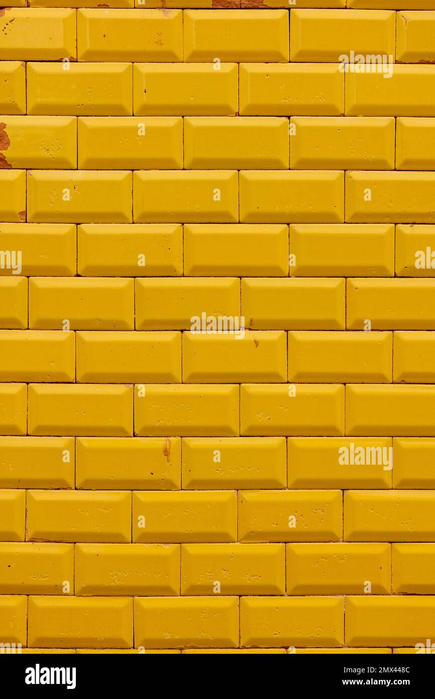 Close up view of a Yellow ceramic brick wall texture background Stock ...