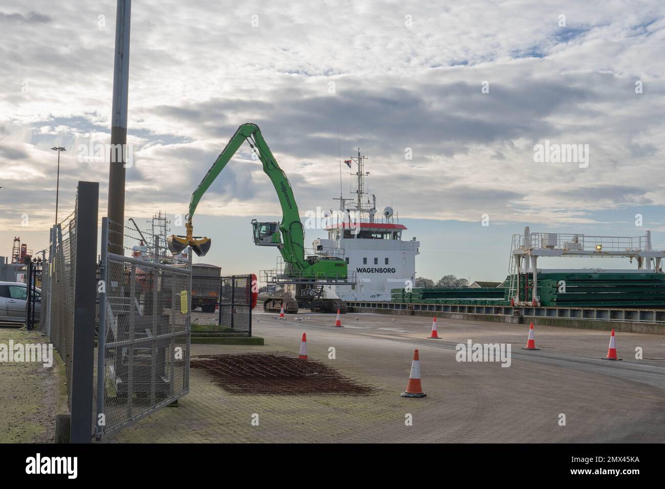 Unloading grain cargo from a ship named Hydra in harbour Stock Photo ...