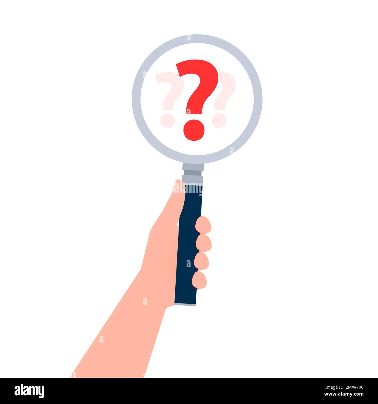 Searching solutions and asking for help. Question mark in a magnifying ...