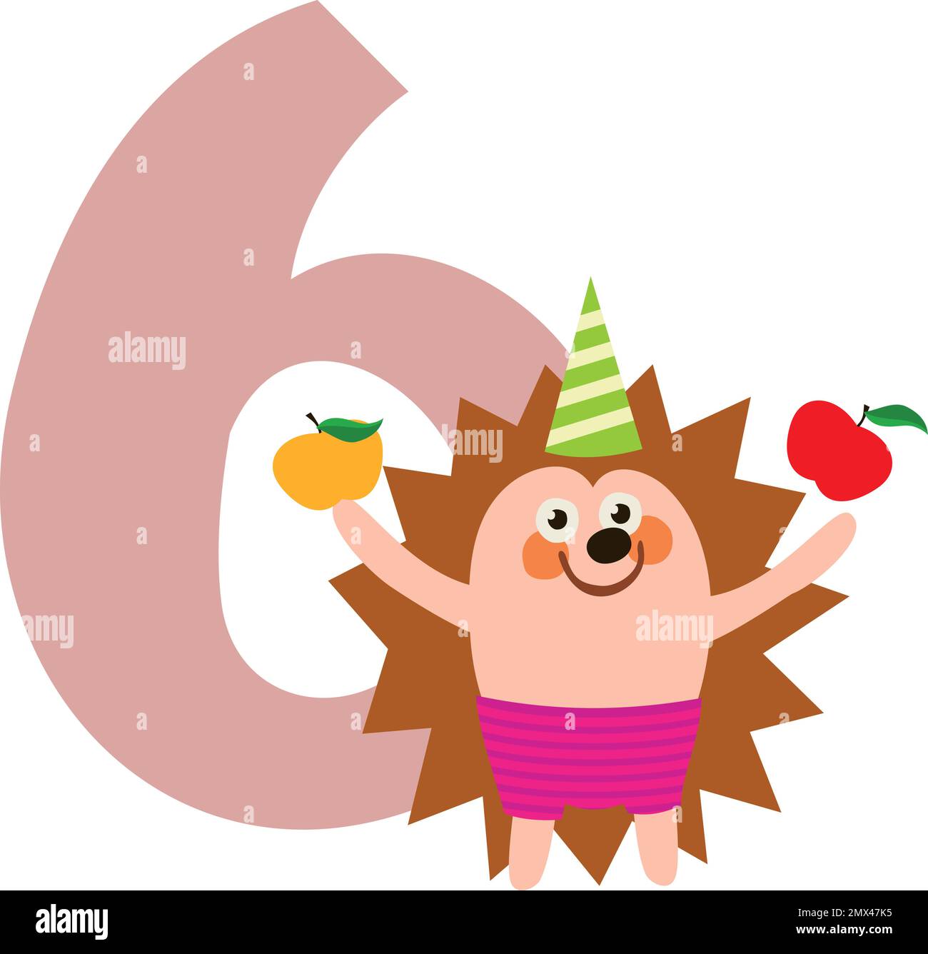 Cute hedgehog with six number. Kid birthday decoration Stock Vector ...