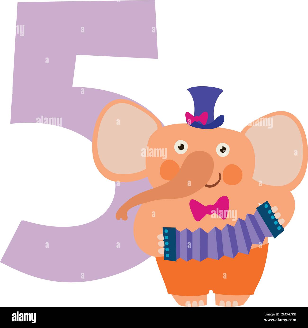 Five number with funny elephant. Child birthday decoration Stock Vector ...