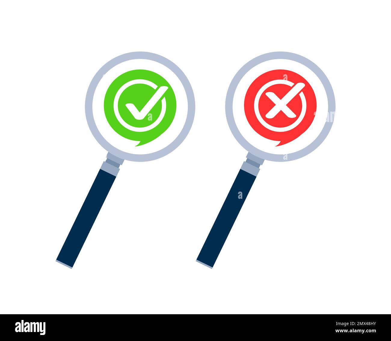 Yes and No check marks icon on magnifying glass Stock Vector Image & Art - Alamy
