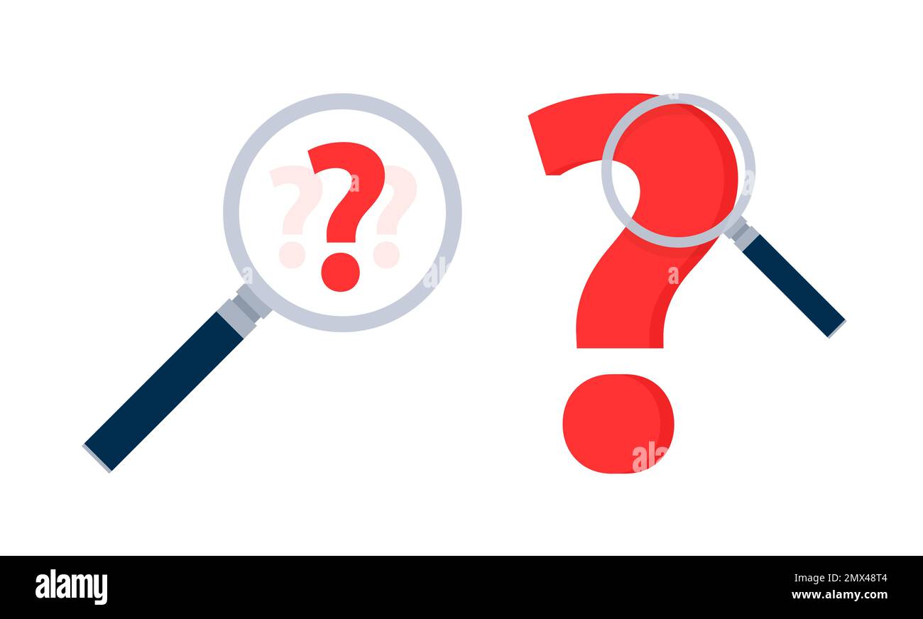Searching solutions and asking for help. Question mark in a magnifying ...
