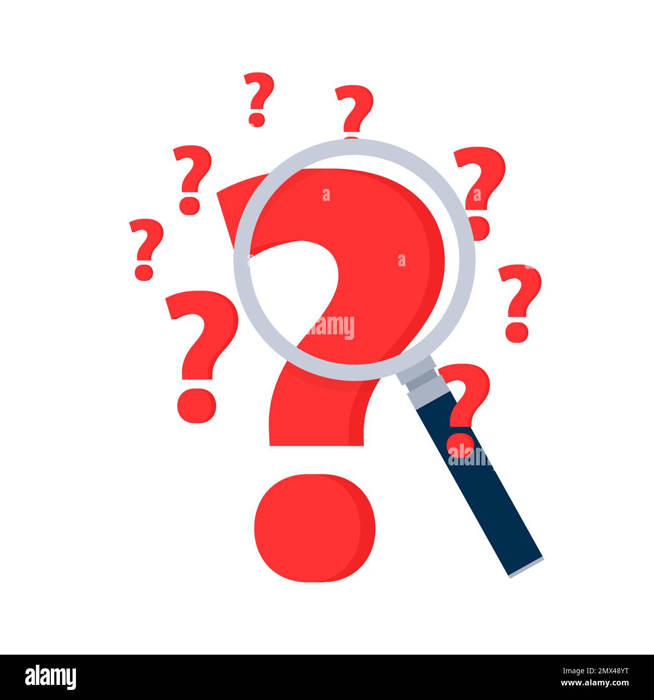 Searching solutions and asking for help. Question mark in a magnifying ...